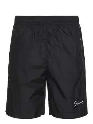 Givenchy Long Logo Embroidery Swim Short In Black - Black & White