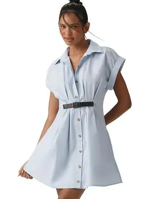 Anthropologie By Anthropologie Faye Short-Sleeve Belted Shirtdress Blue