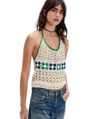 Free People Poppy Crochet Halter Tank - Tofu Combo