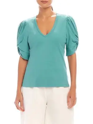 Karen Kane Twist Sleeve Rib Top - Aqua