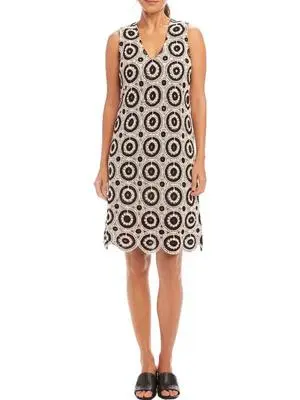 Karen Kane Open Stitch Shift Dress - Natural/ Black