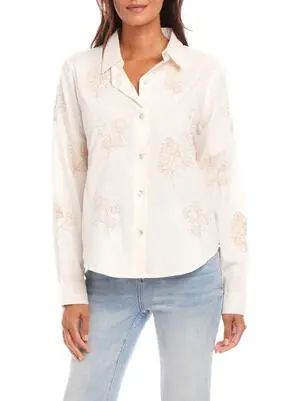 Karen Kane Floral Embroidered Cotton Shirt - Cream