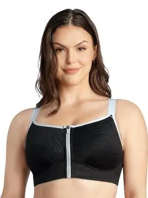 Parfait Wave Front Zipper Sports Bra - Black