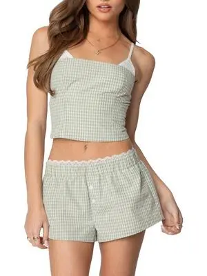 EDIKTED Lenorah Plaid Crop Top - Green