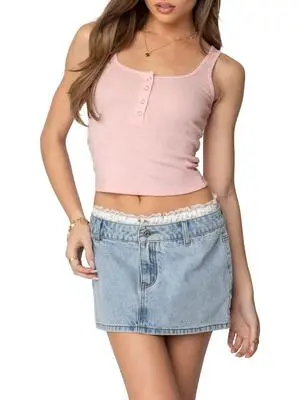 EDIKTED Tiana Henley Crop Tank - Pink