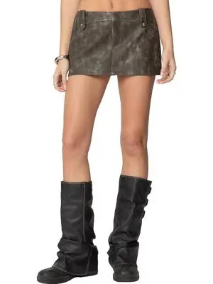 EDIKTED Faux Leather Mini Skirt - Dark-gray