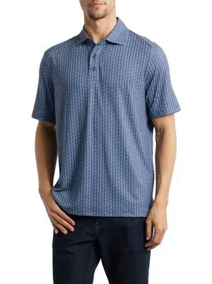 Johnston & Murphy Xc4® + Cool Degree™ Mini Martini Print Performance Golf Polo Navy Multi