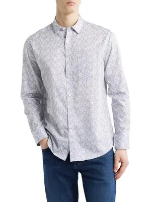 Johnston & Murphy Circle Grid Print Button Down Shirt - Blue/tan