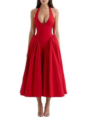 red floral print jersey split cami midi dress Self-Portrait - Burgundy Floral Lace Midi Dress main image 0