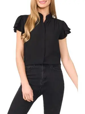 CECE DUPRAZ Flutter Sleeve Georgette Top - Rich Black