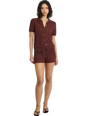 Onia Crochet Knit Button-up Shirt - Rum
