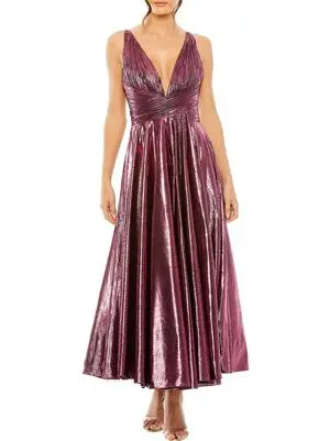 Mac Duggal Sleeveless V-neck Metallic Dress - Rose