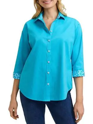 Foxcroft Margie Three-quarter Sleeve Shirt - Ibiza Turq