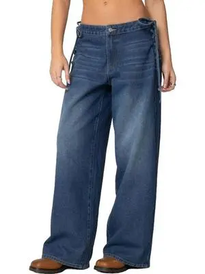 EDIKTED Katt Lace Up Baggy Jeans - Blue