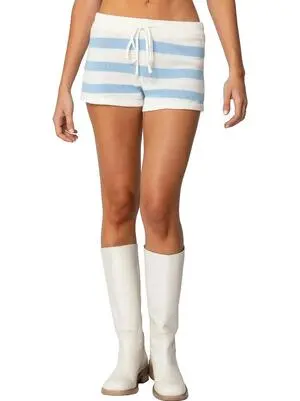 EDIKTED Amaris Stripe Cotton Shorts - Light-blue