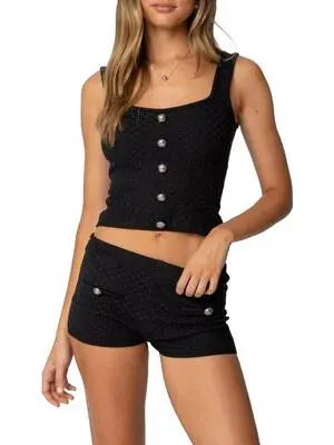 EDIKTED Amalie Crop Knit Tank - Black