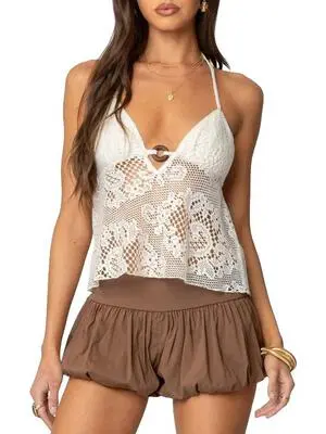EDIKTED Open Knit Halter Top - Cream