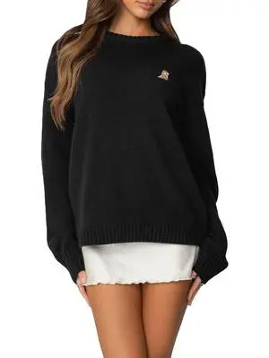EDIKTED Puppy Love Embroidered Sweater - Black