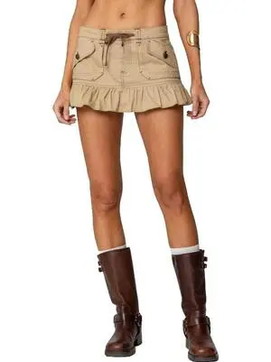 EDIKTED Ninna Cotton Peplum Mini Skirt - Tan