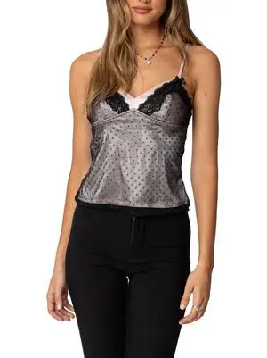 EDIKTED Janie Polka Dot Mesh Camisole - Black