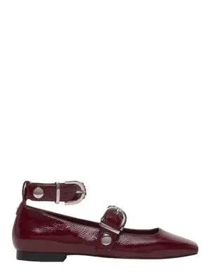 Maje Studded Leather Mary Jane Flats - Burgundy