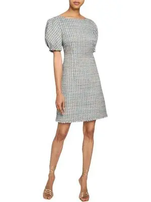 Santorelli A-line Shift Dress With Puff Sleeves - Ocean Mist