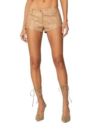 EDIKTED Audrey Faux Leather Micro Shorts - Tan