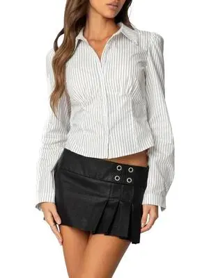 EDIKTED Pinstripe Fitted Poplin Shirt - Black-and-white