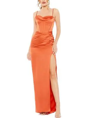 Mac Duggal Bustier Ruched Bodycon Gown - Burnt Orange