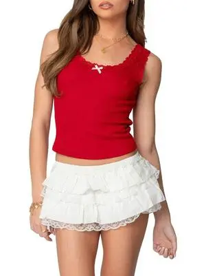 EDIKTED Hattie Pointelle Tank - Red