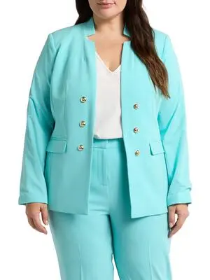 TAHARI ASL Faux Double Breasted Blazer - Turquoise