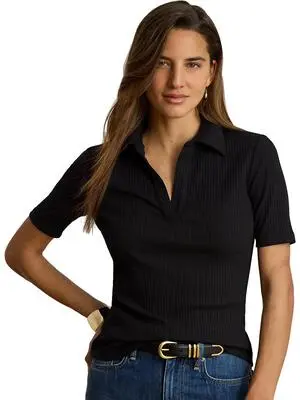 Ralph Lauren Rib-knit Elbow-sleeve Polo - Black