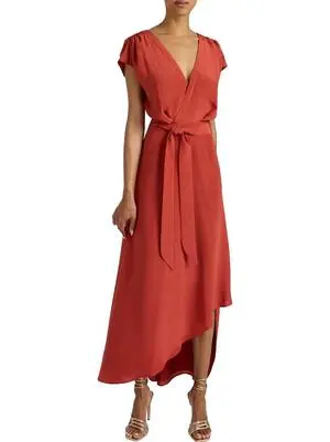 Santorelli Fallon Hi-lo Silk Crepe De Chine Dress - Rust