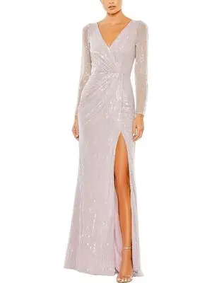 Mac Duggal Sequined Faux Wrap Gown - Lavender