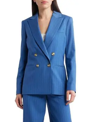 TAHARI ASL Pinstripe Double Breasted Blazer - Indigo