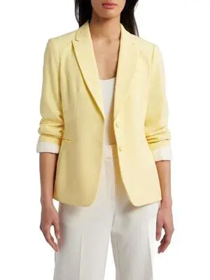 TAHARI ASL Roll-Cuff Jacket With Striped Lining Butter