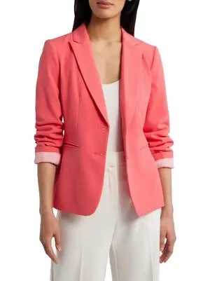 TAHARI ASL Roll-Cuff Jacket With Striped Lining Sunset
