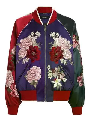Dolce & Gabbana Rose Print Bomber Jacket - Purple