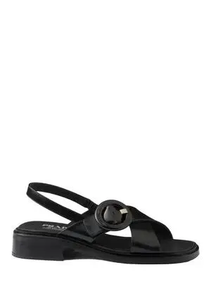 Prada Brushed Leather Sandals - Black