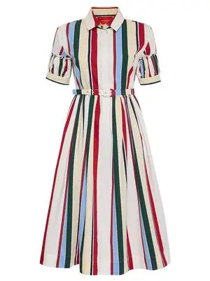 La DoubleJ La DoubleJ Striped Belted Midi Dress Multicolor