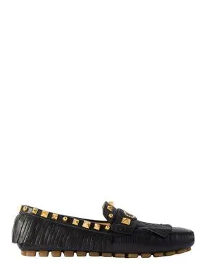 Valentino Garavani Plaster Caster Driver Studded Leather Loafers - Black