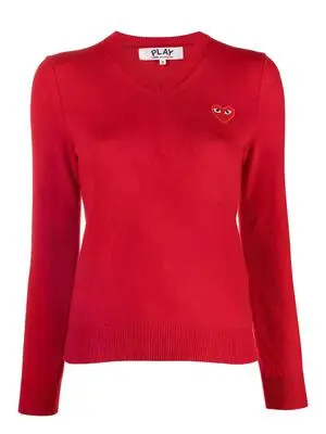 Play Comme Des Garcon Heart Logo Wool Jumper - Red