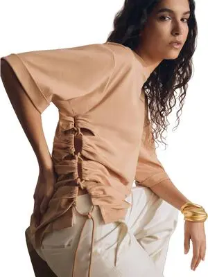 REISS Berkeley Atelier Cut-Out Cotton Top Neutral
