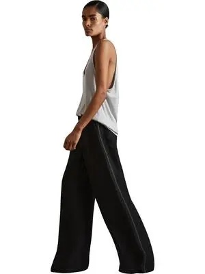 REISS Daria Atelier Crepe Wide Leg Trousers - Black