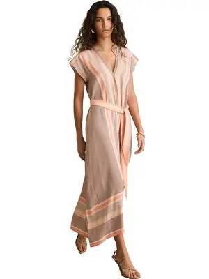 REISS Gina Scarf Print Belted Midi Dress - Coral