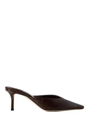 JIMMY CHOO Vivi 65 Embellished Croc-effect Mules - Brown