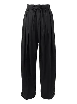 JIL SANDER Pleated Satin-twill Wide-leg Pants - Black