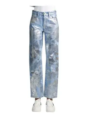 KANCAN Roberta High Rise Straight Jeans - Light Wash Metallic