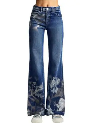 KANCAN Rosaline Premier High Rise Flare Jeans - Dark Wash / Silver