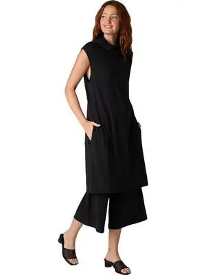 EAVOLU Sleeveless Funnel Neck Tunic/dress - Coal Black